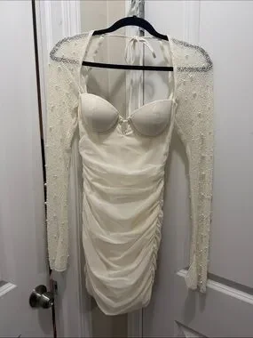 Oh Polly | Dresses | Oh Polly Ivory Ruched Halter Mini Dress With ...